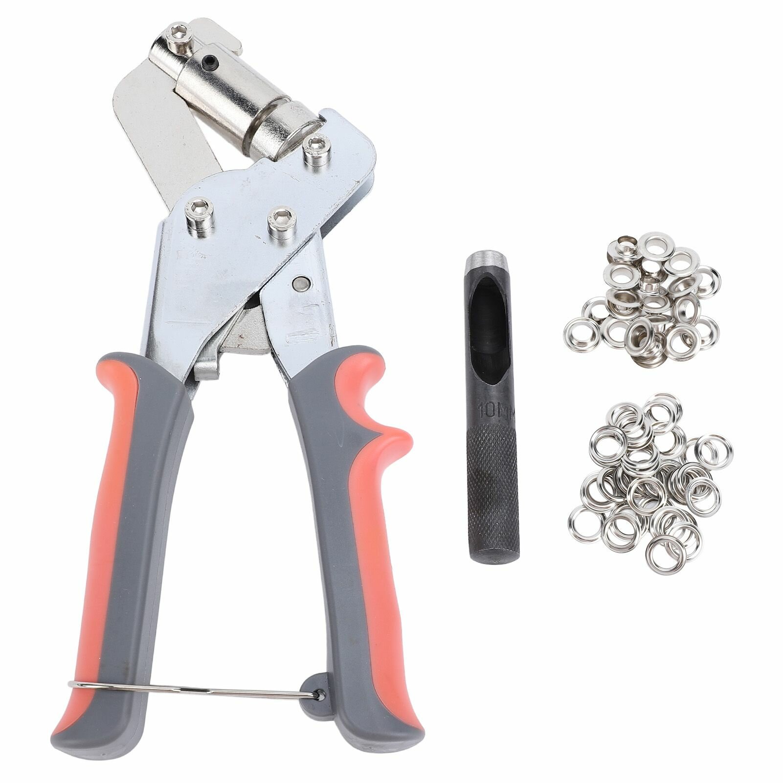 Комплект люверсов 3/8 дюйма, ручной дырокол для ткани, пресс-инструмент, оранжево-серый с 10,5 мм, 500 серебристых люверсов