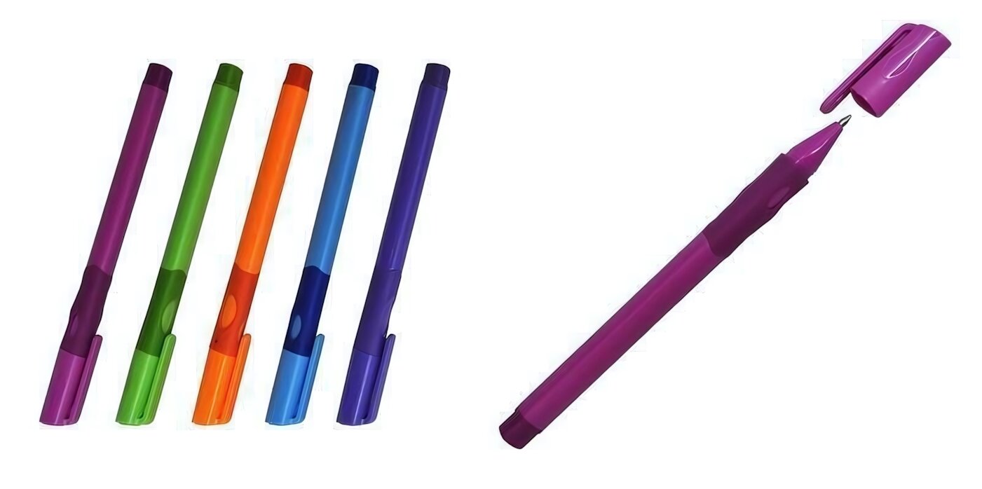 Ручка шариковая синяя 0.7мм для левшей, корпус пластик, цветная