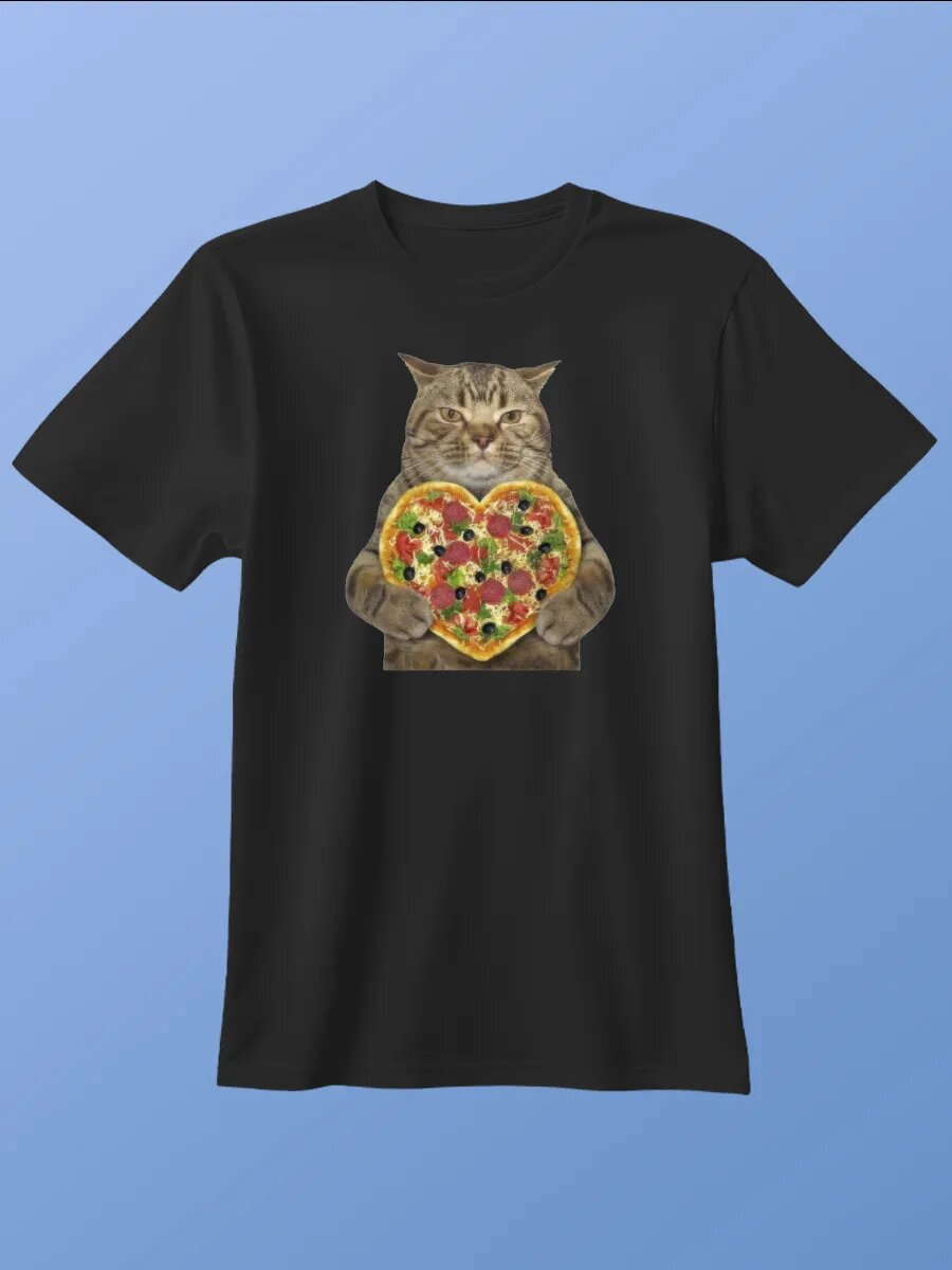 Футболка мемный кот с пиццей