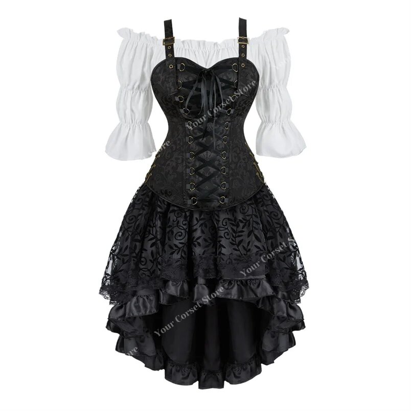 Женский стимпанк костюм пирата Черный, XXL, brown 20