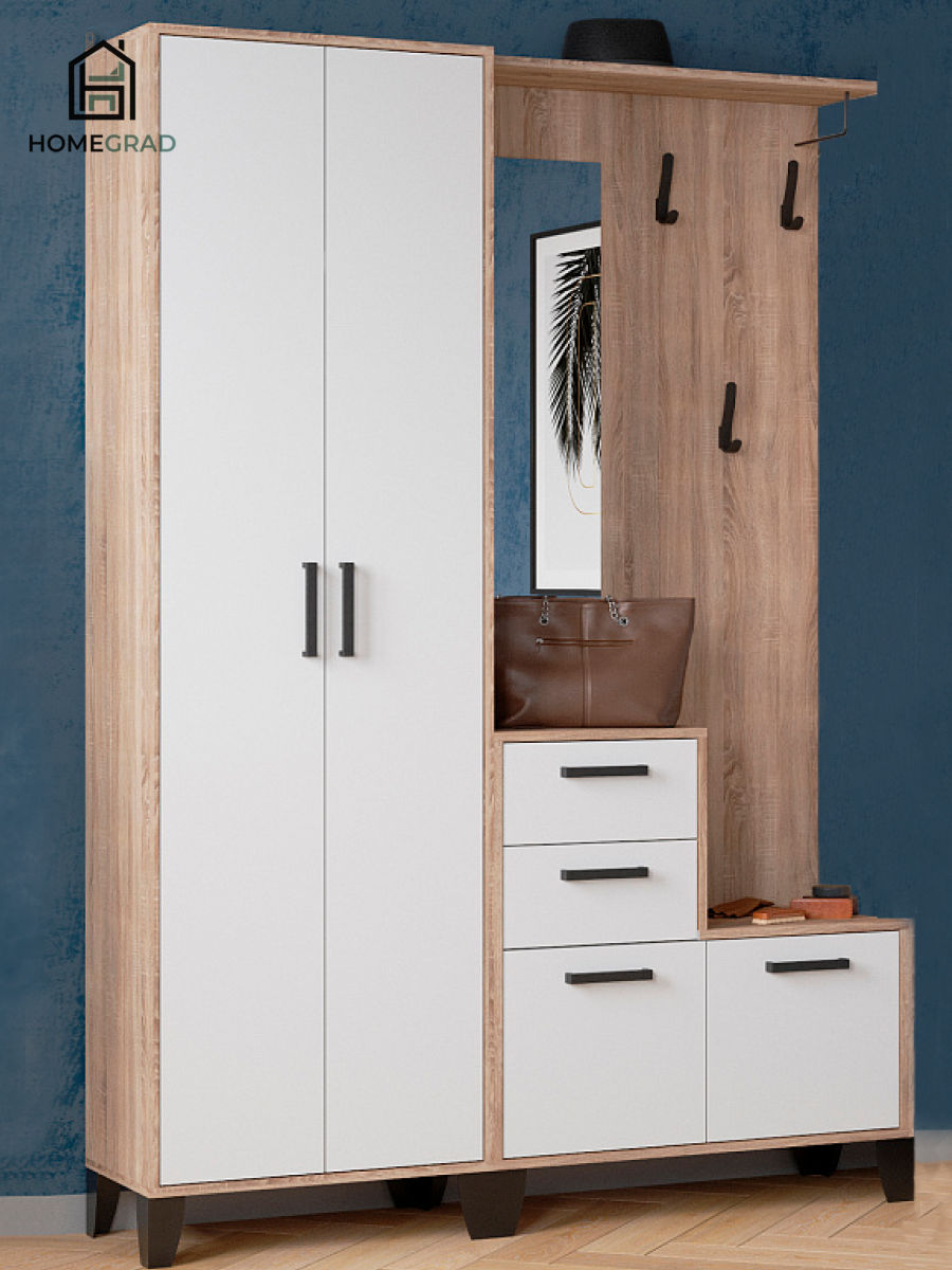 Комплект прихожей HomeGrad "Vitra", модульная конструкция, ЛДСП, дуб сонома, белый
