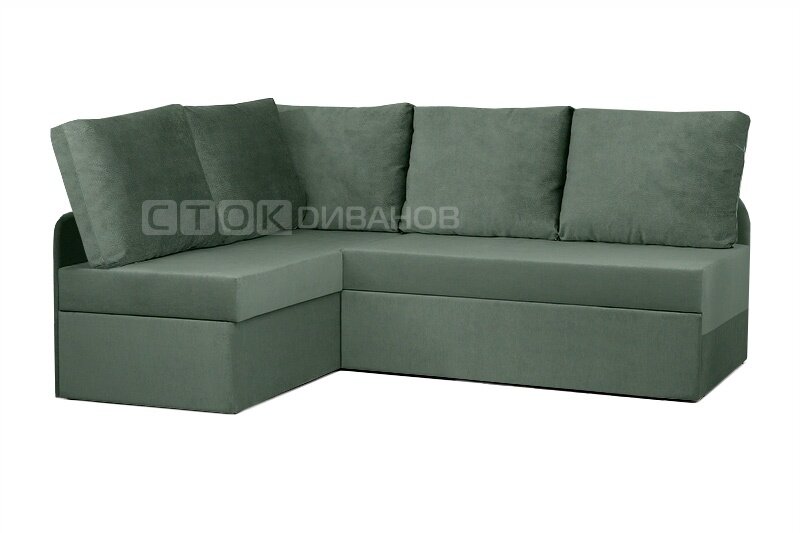 Угловой диван Сток Диванов Модус, оливковый велюр, 198 см, механизм дельфин