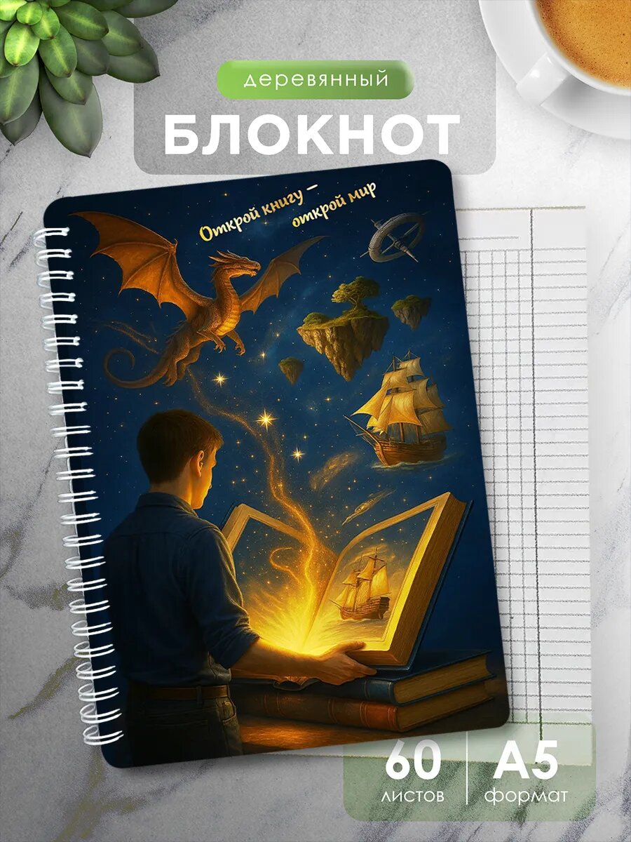 Блокнот деревянный Wood-Book, а5, с принтом Библиотекарю