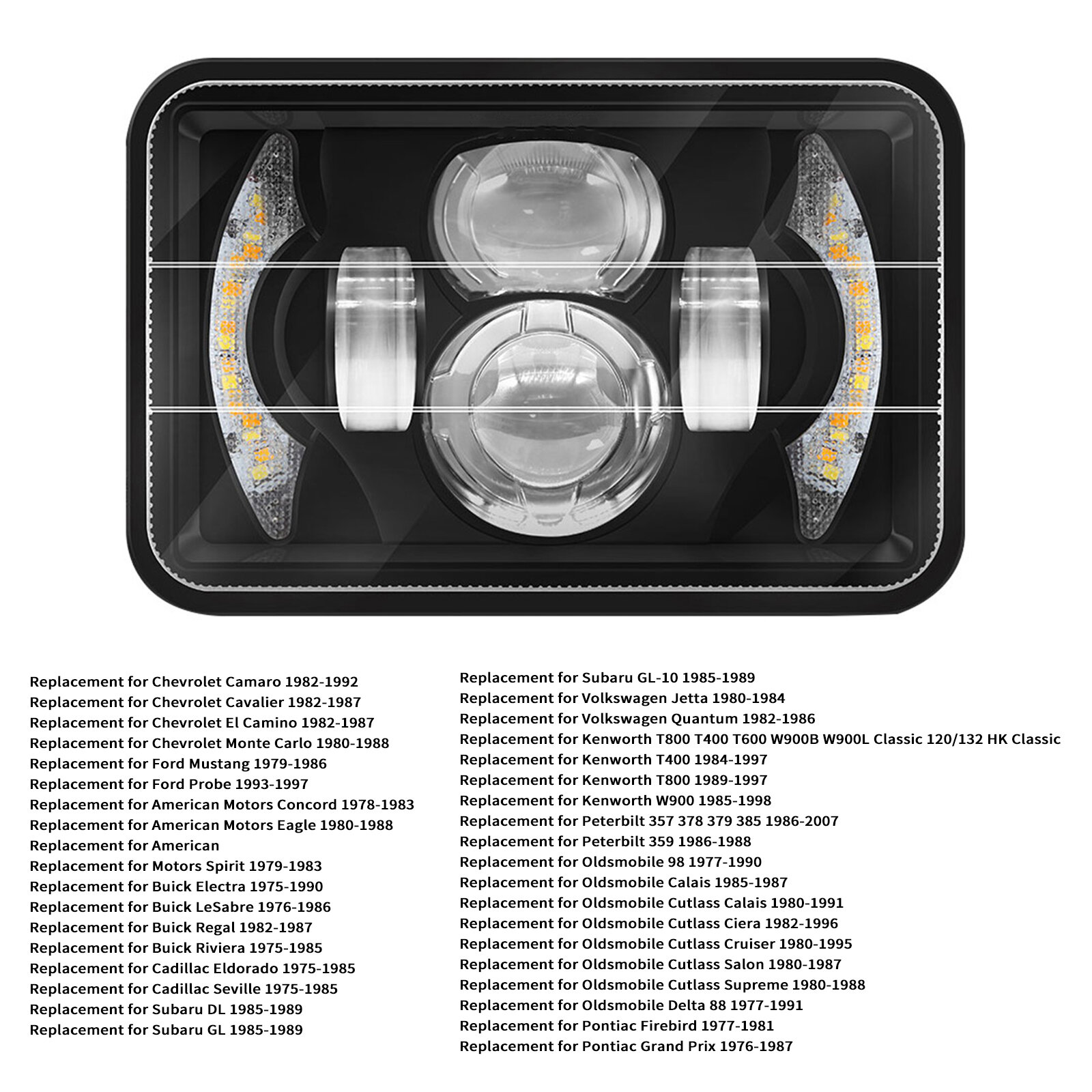 5-дюймовая светодиодная фара 4x6 дюймов, автомобильная прямоугольная фара с поворотником DRL, замена дальнего/ближнего света для Peterbilt Kenworth Oldsmobile Cutlass (упаковка из 1 шт.)