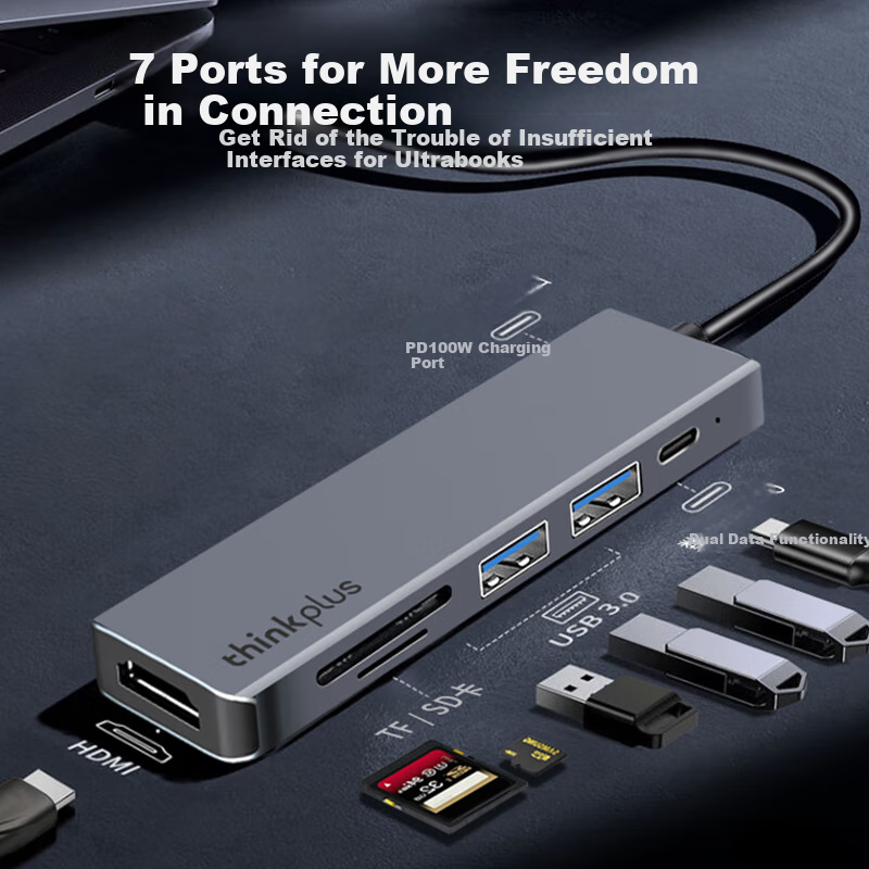 ThinkPad Lenovo Type-C Docking Station USB Hub HDMI Adapter PD Fast Charging 100W SD/TF Card Reader Laptop Expansion Dock Aluminum Alloy LC06