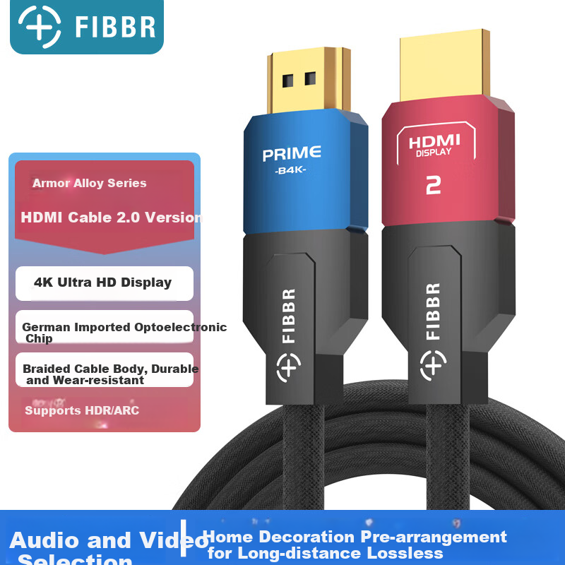 FIBBR Prime-B4K Series Fiber Optic HDMI 2.0 High Definition Digital Video Cable 4K60Hz Support HDMI 2.0 TV Projector Video Connection Cable 2m
