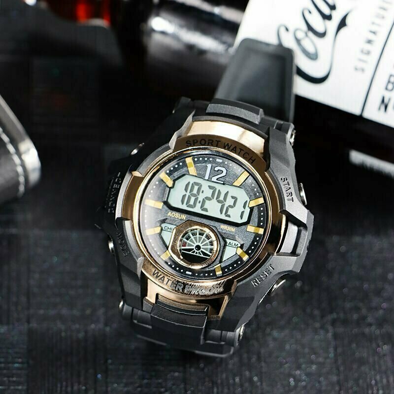 Многофункциональные электронные часы для мальчиков, студенческие спортивные водонепроницаемые светящиеся будильники, черный, золотой