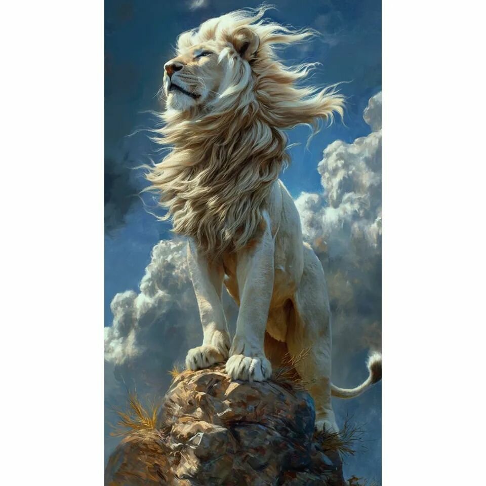 Алмазная картина "Могучий Лев" алмазная огранка 40х50 см,40x50cm, белый