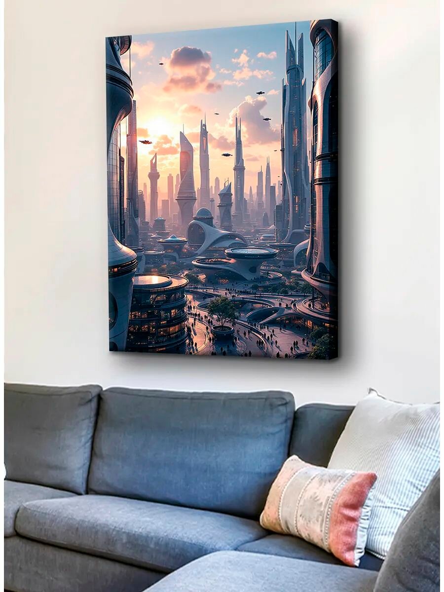 Картина "Город будущего", на стену 30х40см 1шт.