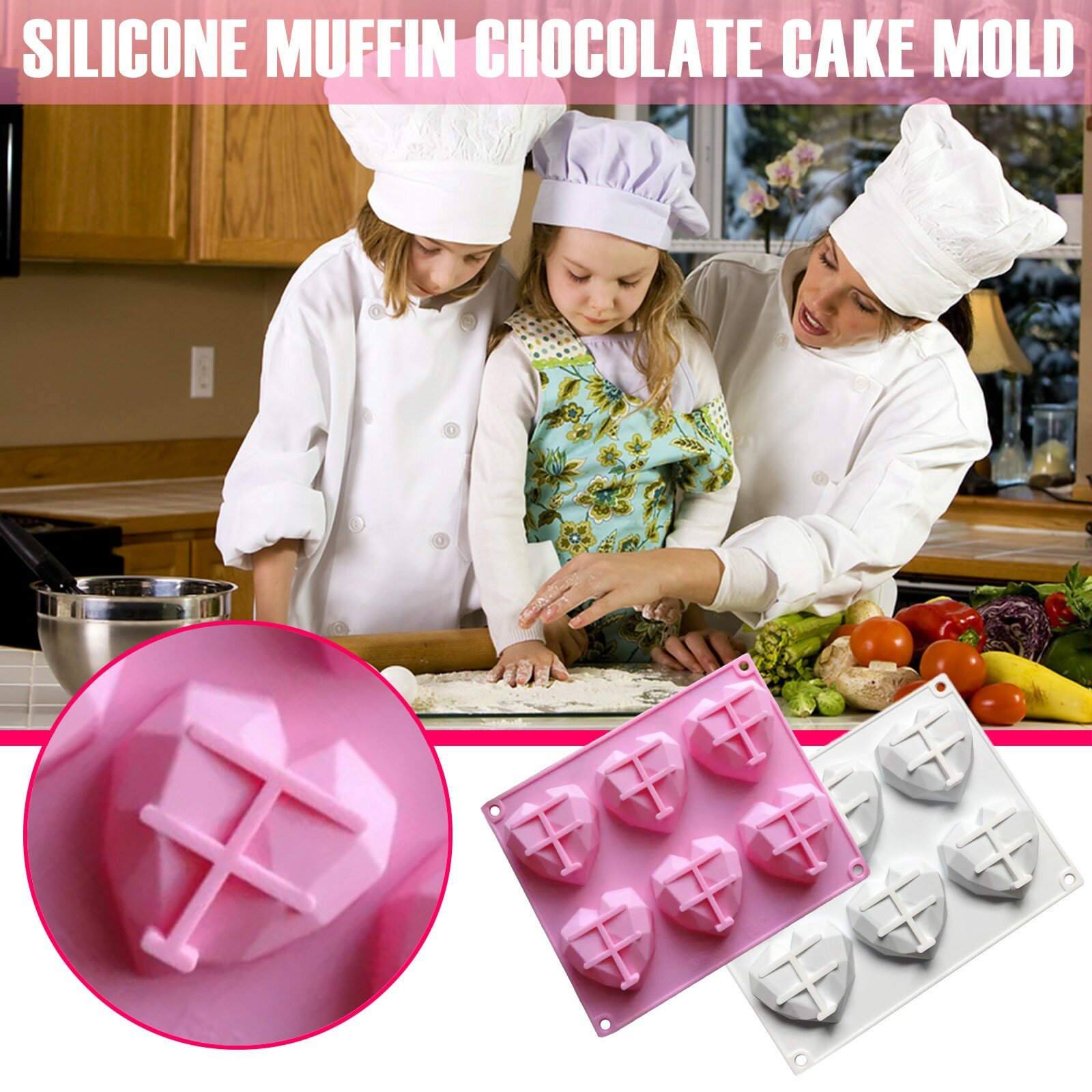 DuangDuang 2PCS 6 Cavity Valentine Mould DIY Chocolate Cupcake Cake Muffin Baking Form