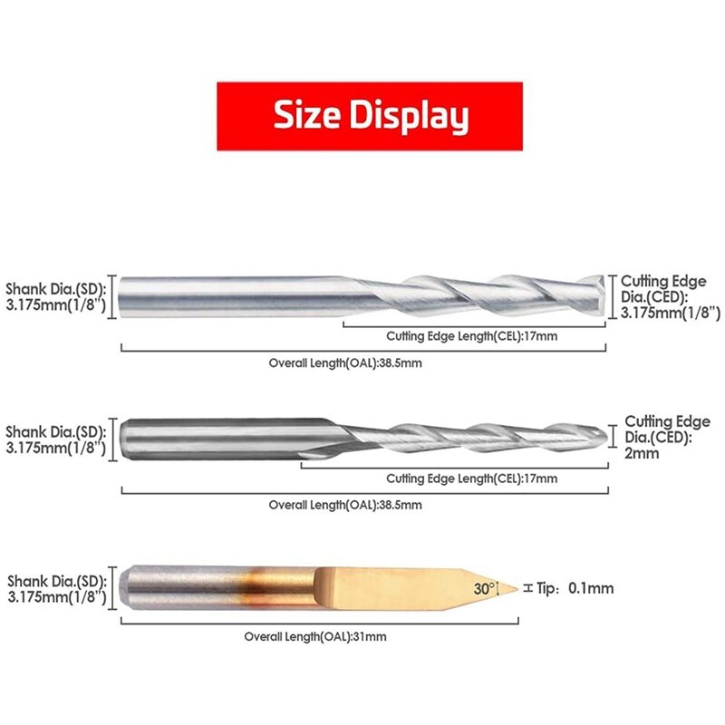 FLYEER 2020 40 шт. Набор концевых фрез для гравировки, фрезерные фрезы с ЧПУ, режущий фрезерный инструмент, гравировальный резак с хвостовиком 1/8 дюйма из вольфрамовой стали