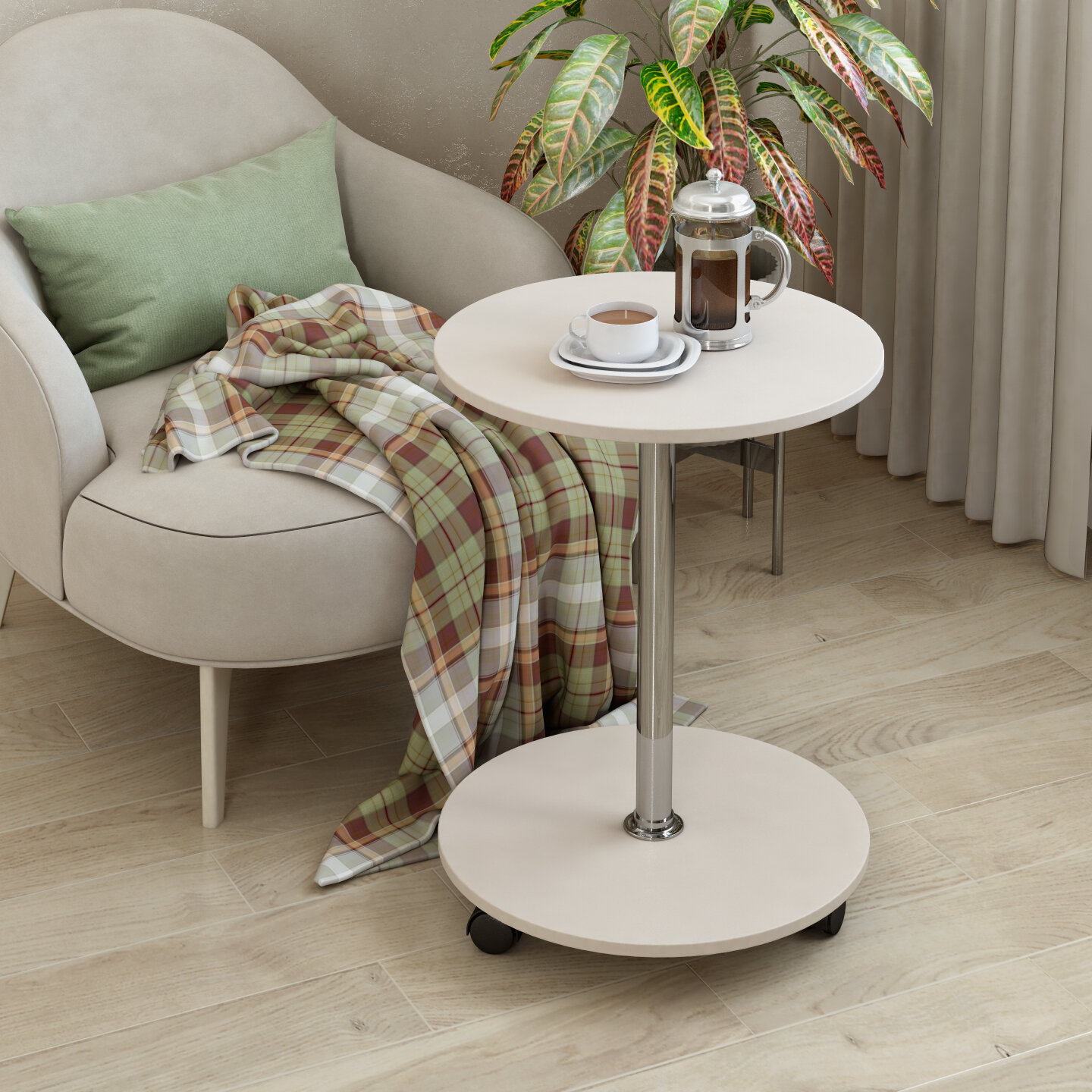 Приставной столик REGENT style Элегант, на колесиках, ЛДСП, 50 см x 50 см