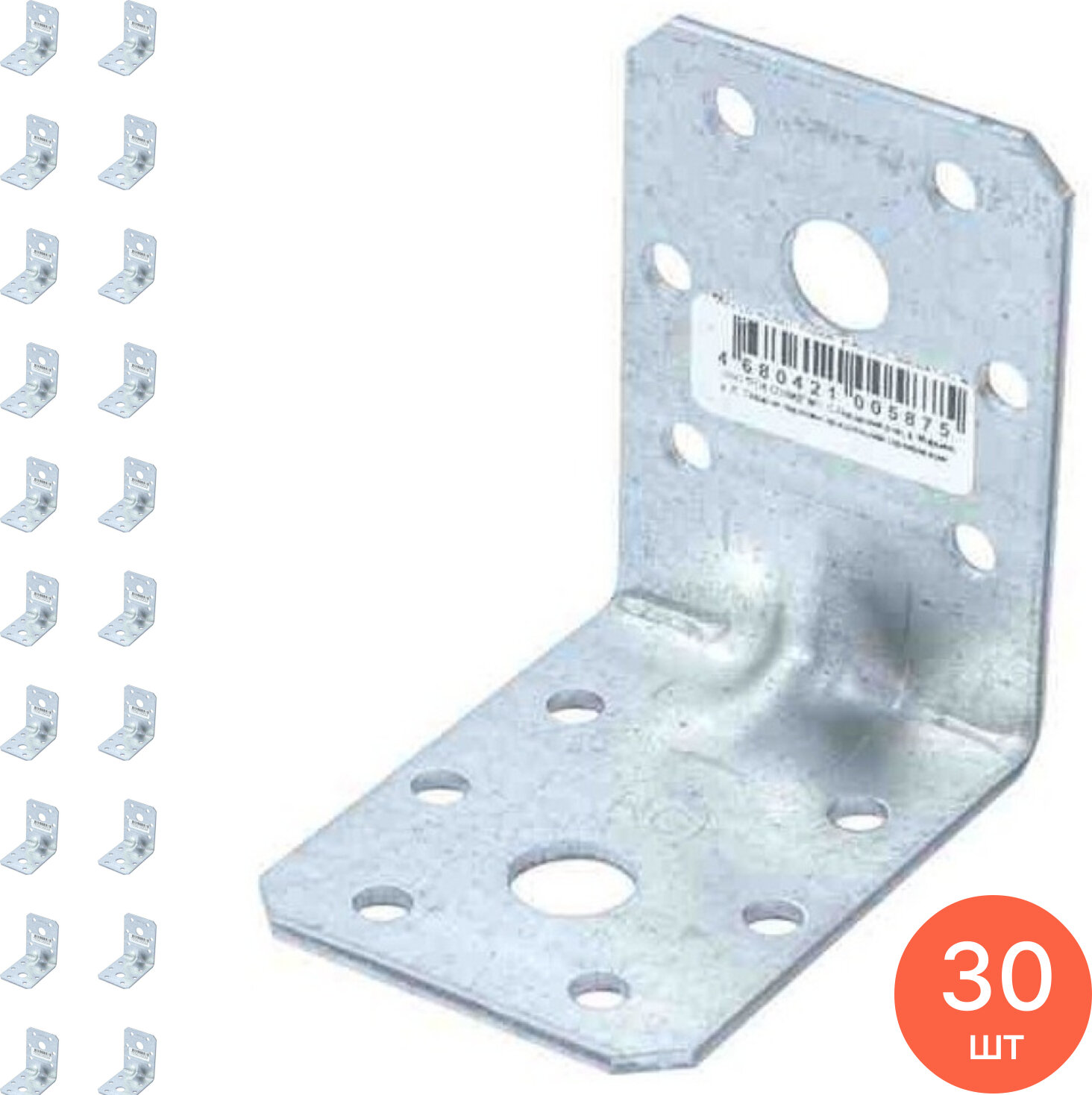 Крепежный уголок Rock Solid Connection / Рок Солид Конекшн усиленный, из оцинкованной стали, серый, 60х60х45х2мм / строительство и ремонт (комплект из 30 шт)