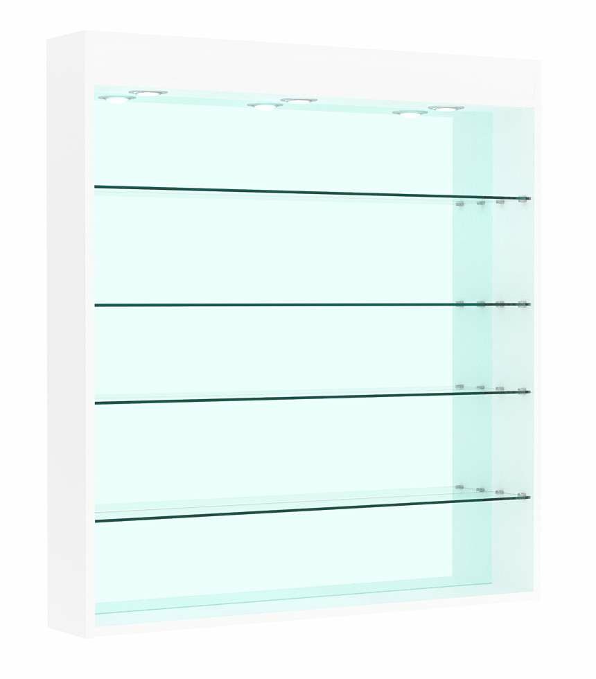 Витрина настенная №4-4Г зеркальная с прозрачными полками и подсветкой, Белый