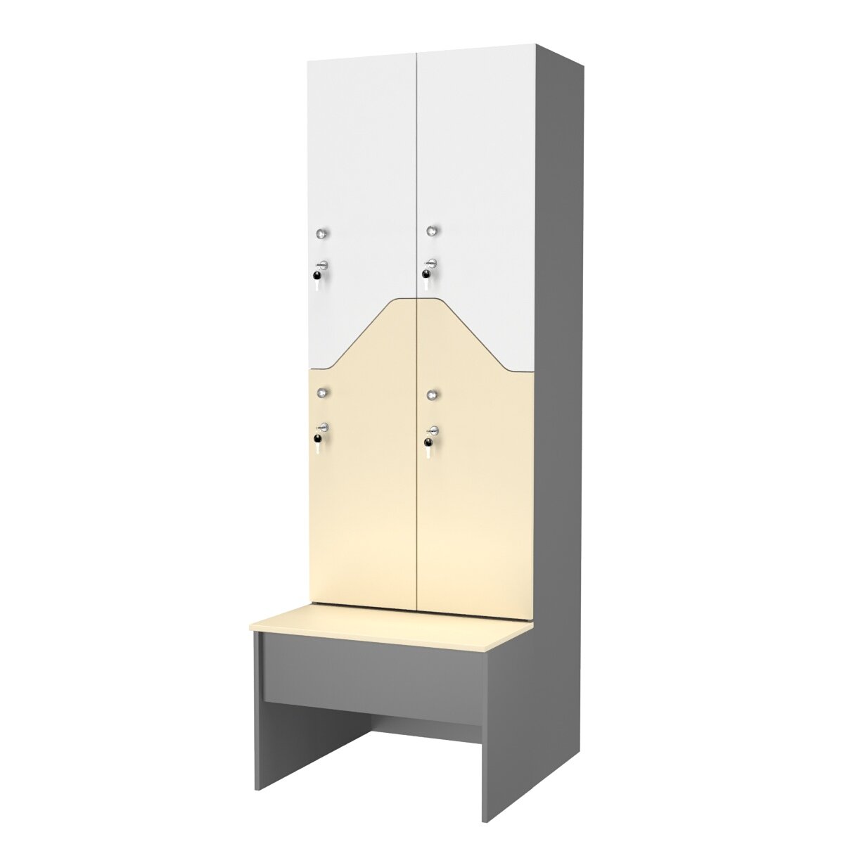 Шкаф для раздевалок со скамейкой комбо-элегия №2-1Б, Темно-серый+Крем Вайс+Белый