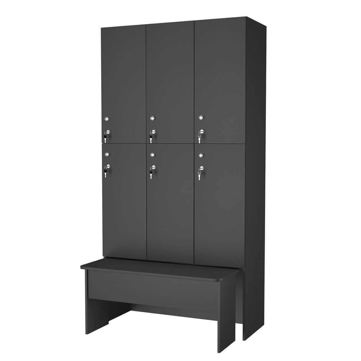 Шкаф для раздевалок с задвижной скамейкой комбо-дуо №3-2, Черный
