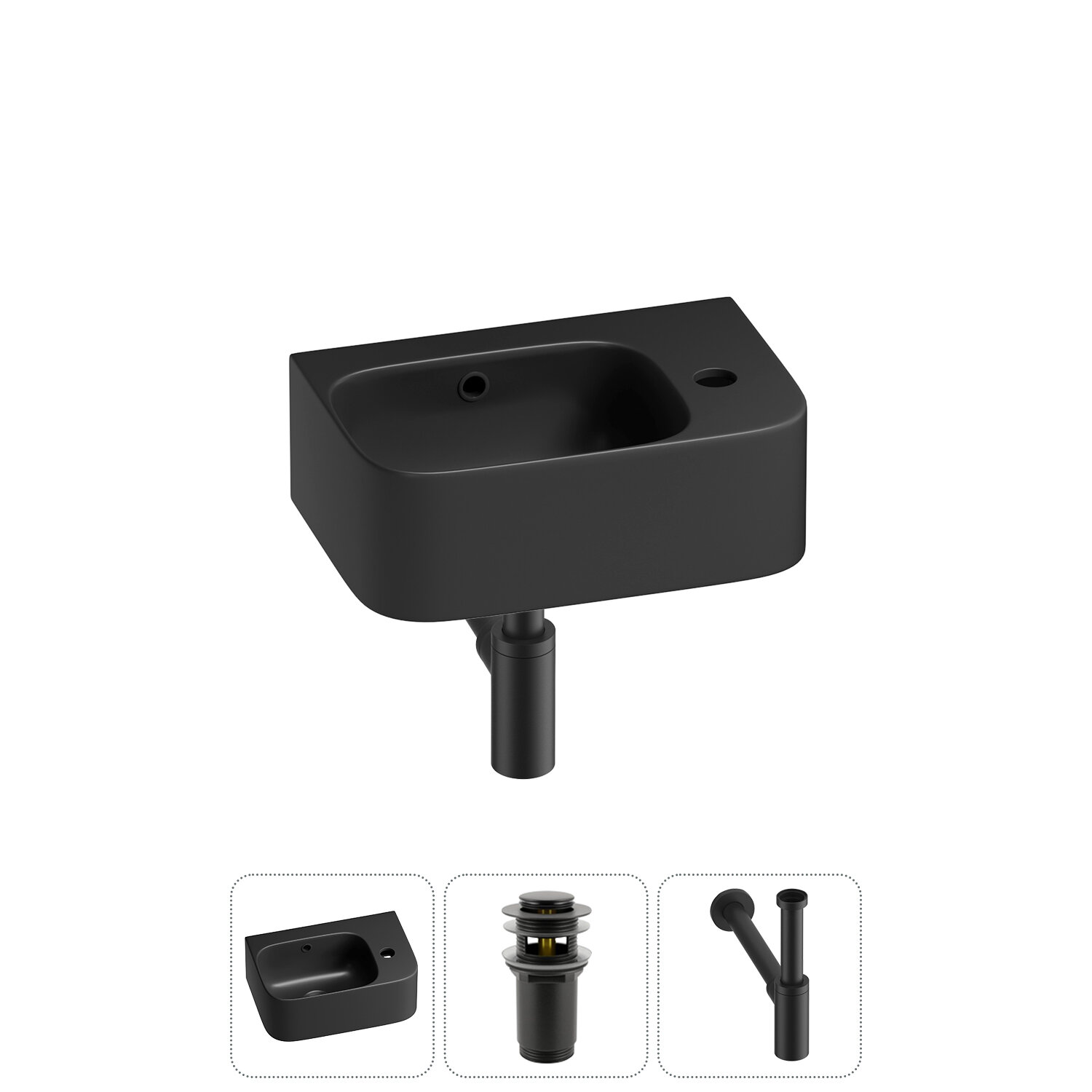 Подвесная или накладная раковина в ванную комнату Lavinia Boho Bathroom Sink 20216573R в наборе 3 в 1: раковина 37 см в цвете матовый черный, донный клапан, сифон