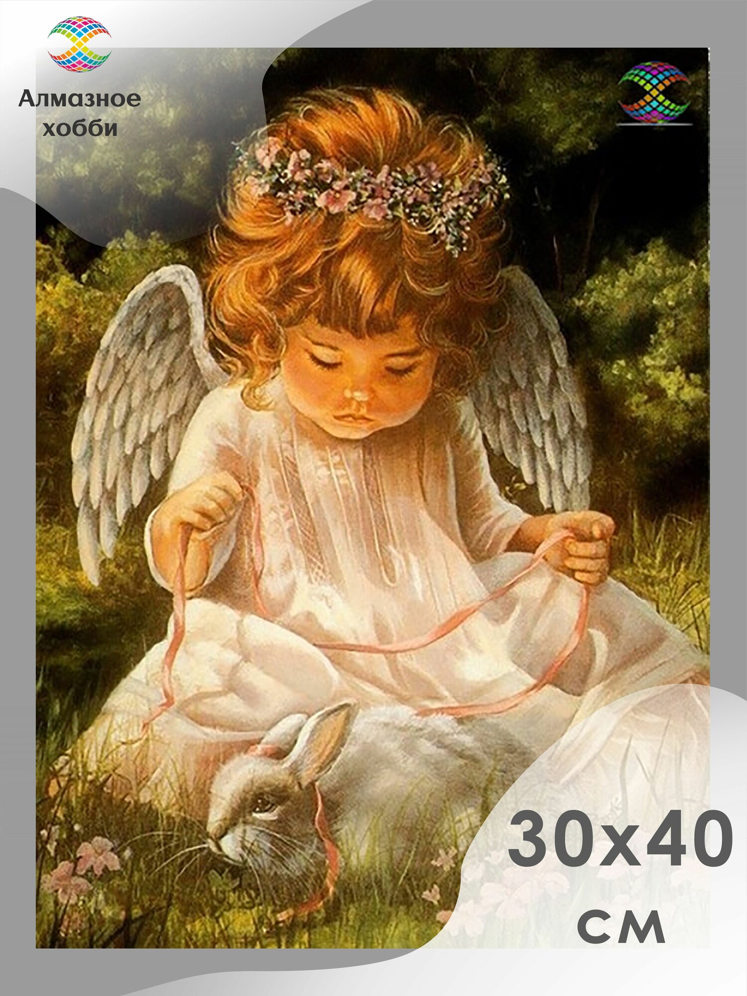 Алмазная мозаика Ангел с кроликом 30х40 без подрамника