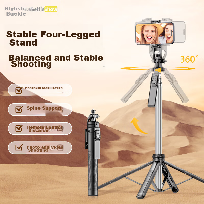 Liangdianpai [Newly Upgraded Ultra-Stable 1.8-Meter Four-Legged Tripod] Selfie Stick, Floor-Standing Four-Legged Tripod, Anti-Shake, 360° Rotation, Extendable, Handheld, Multifunctional, Outdoor Live Streaming, Selfie, Vlog Gadget
