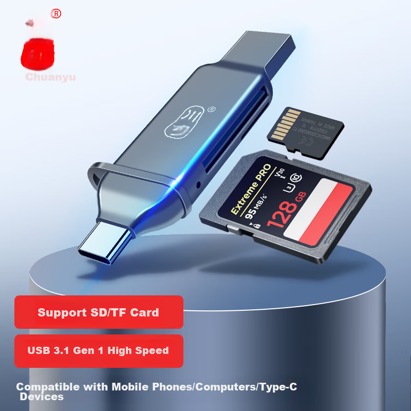 Chuanyu USB/TypeC Card Reader 3.1 High-Speed SD/TF Multi-Functional for Computer/Apple 15/iPad/Android Phones, Supports DSLR Cameras, Drones, And Surveillance Memory Cards