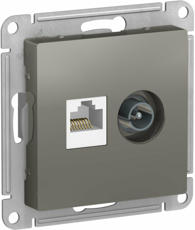 AtlasDesign Сталь Розетка двойная комп+ТВ, RJ45+TV, кат.5E, механизм, Systeme Electric, ATN000989