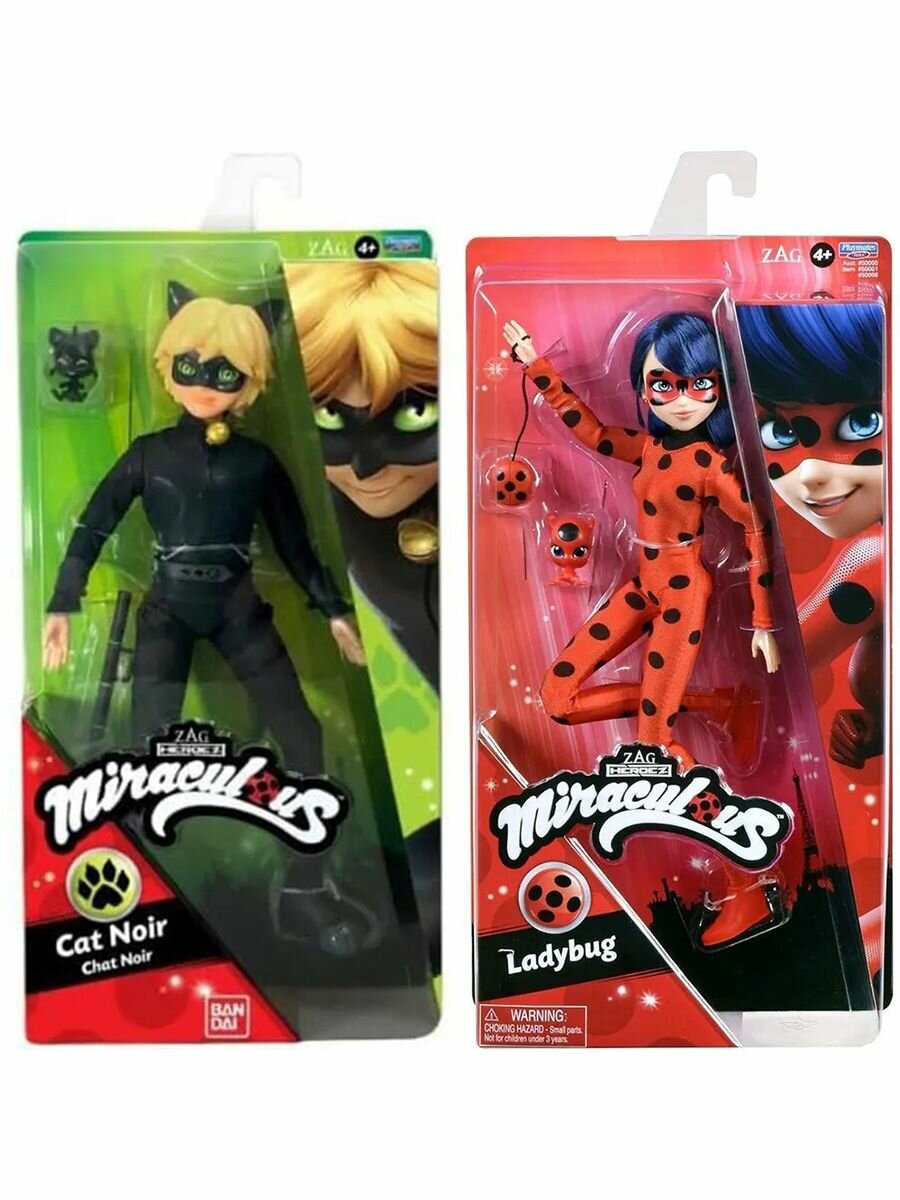 Playmates Toys Miraculous Mission Accomplished Ladybug & Cat Noir / Коллекционные Шарнирные Куклы "Божья Коровка" И "Кот Нуар" Для Детей От 5 Лет.