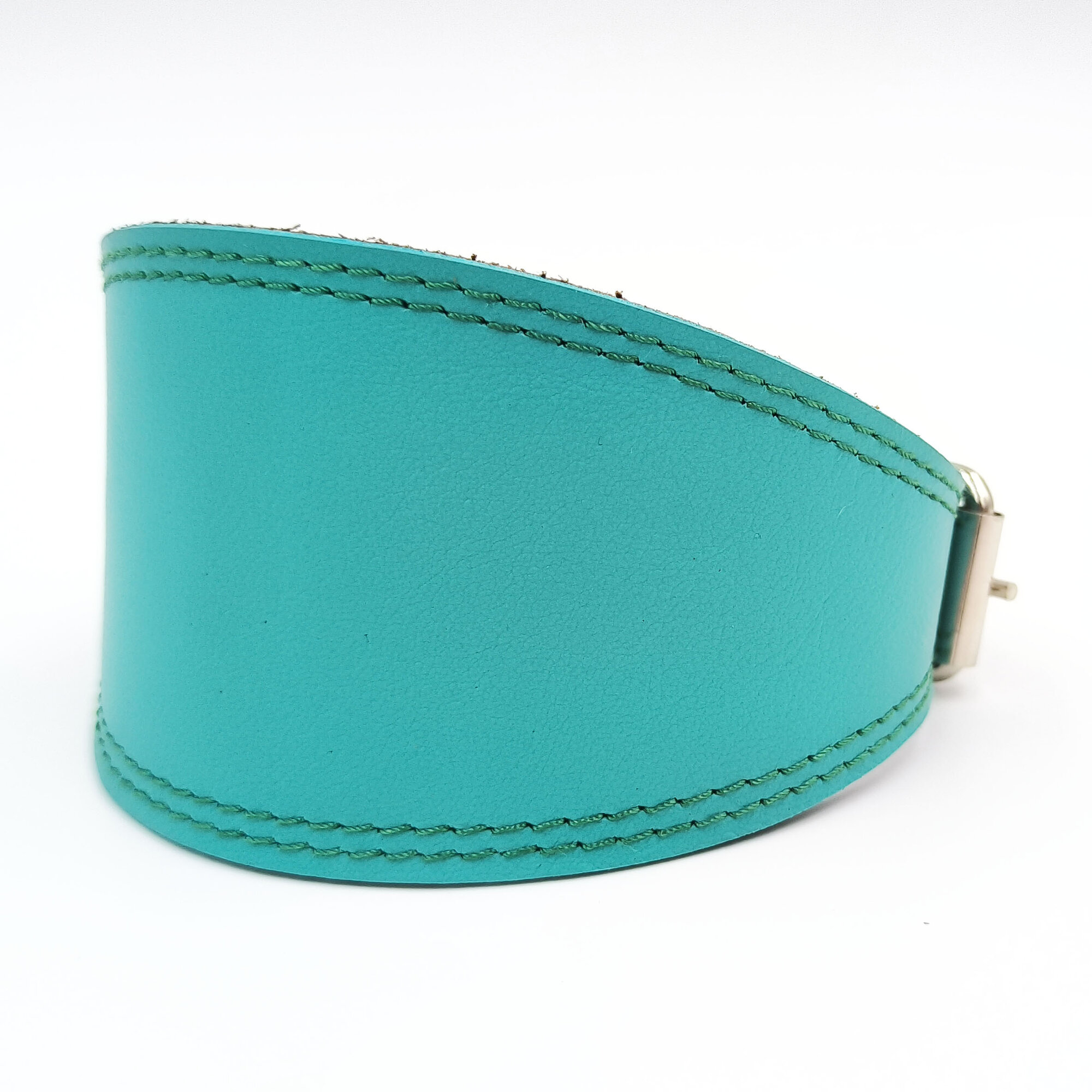 Ошейник-селедка бирюзовый для собак из натуральной кожи. Обхват шеи 30-36 см, ширина 6,5 см