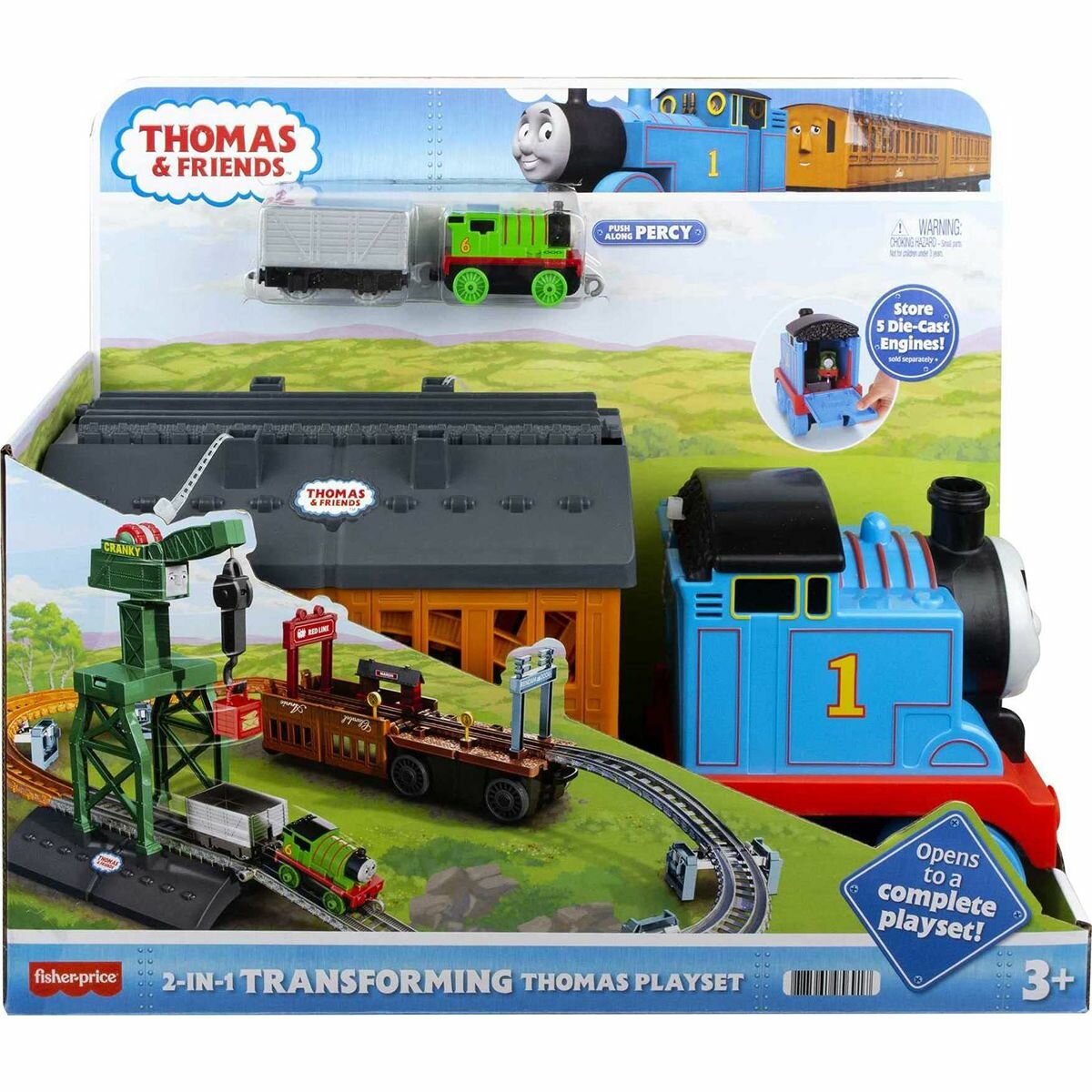 Fisher-Price Thomas & Friends 2-in-1 Transforming / Игровой набор Томаса с дорожкой , Diecast Percy & Crane , для ролевых игр детей дошкольного возраста в возрасте от 3 лет