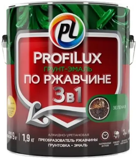 Грунт-Эмаль по Ржавчине Гладкая ProfiLux 1.9кг 3 в 1 Зеленая, Глянцевая, Алкидно-Уретановая, Атмосферостойкая / Профилюкс Гладкая.
