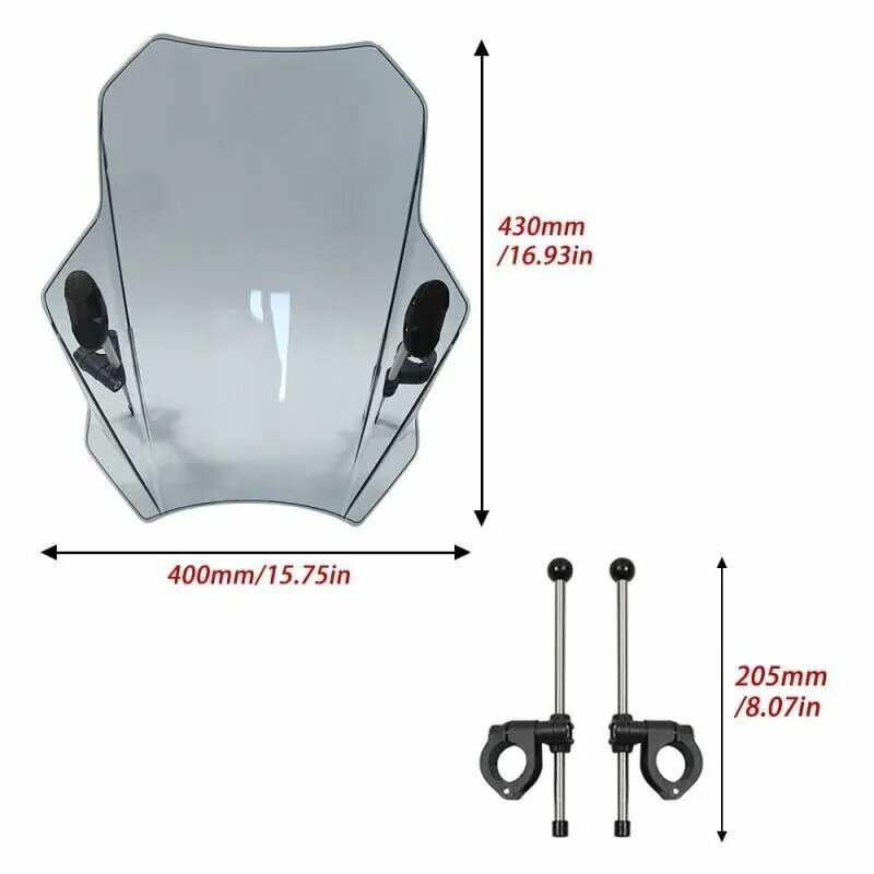 Универсальное ветровое стекло для мотоцикла(серый)，Подходит для Kawasaki Yamaha Honda Ducati Z900 Z1000 MT-09，400*430mm