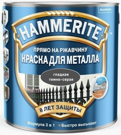 Топгрейд / хаммерайт краска по ржавчине темно-серая RAL 7016 гладкая (2,5л)