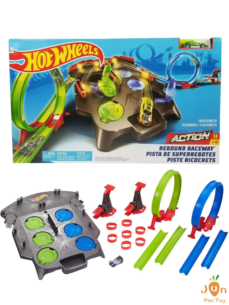 Игрушки для мальчиков, mattel Hot Wheels Rebound Raceway Playset / Детская классическая гоночная машинка с пусковой установкой и богатыми дорожными аксессуарами, Подходит для детей старше 4 лет