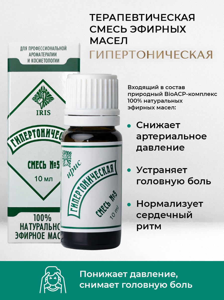 Аромамасло "Гипотоническое" IRIS, для аромалампы, ванн, массажа, холодные ингаляции, 10мл