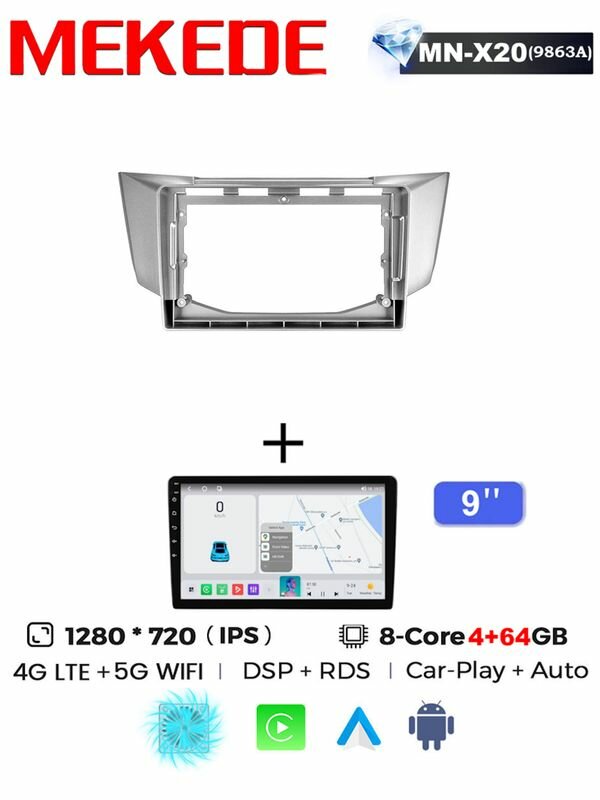 Магнитола 9" Mekede MN X20 Pro 4/64 Gb Lexus RX300 RX330 RX350 RX400H Toyota harrier 2003-2009 carplay