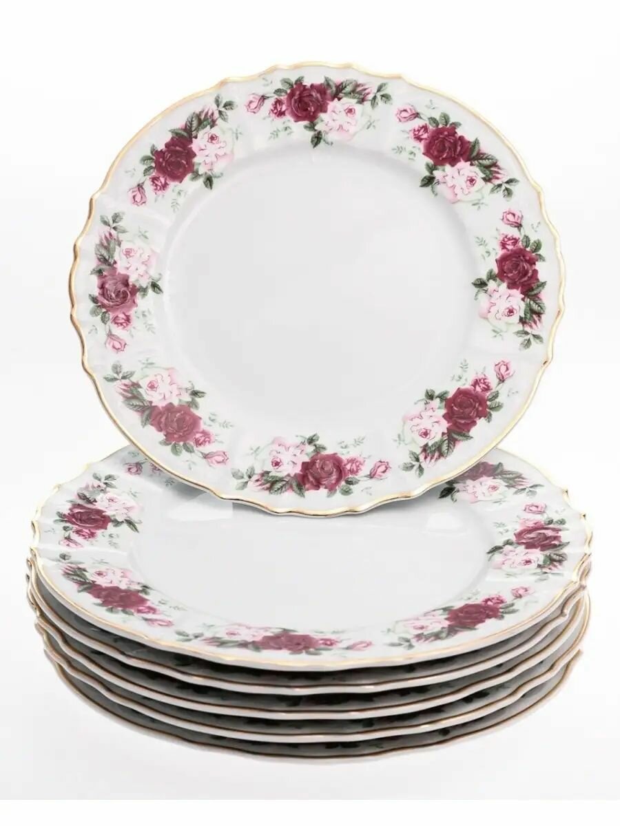Набор 6 тарелок 17 см Bernadotte Английская роза фарфор