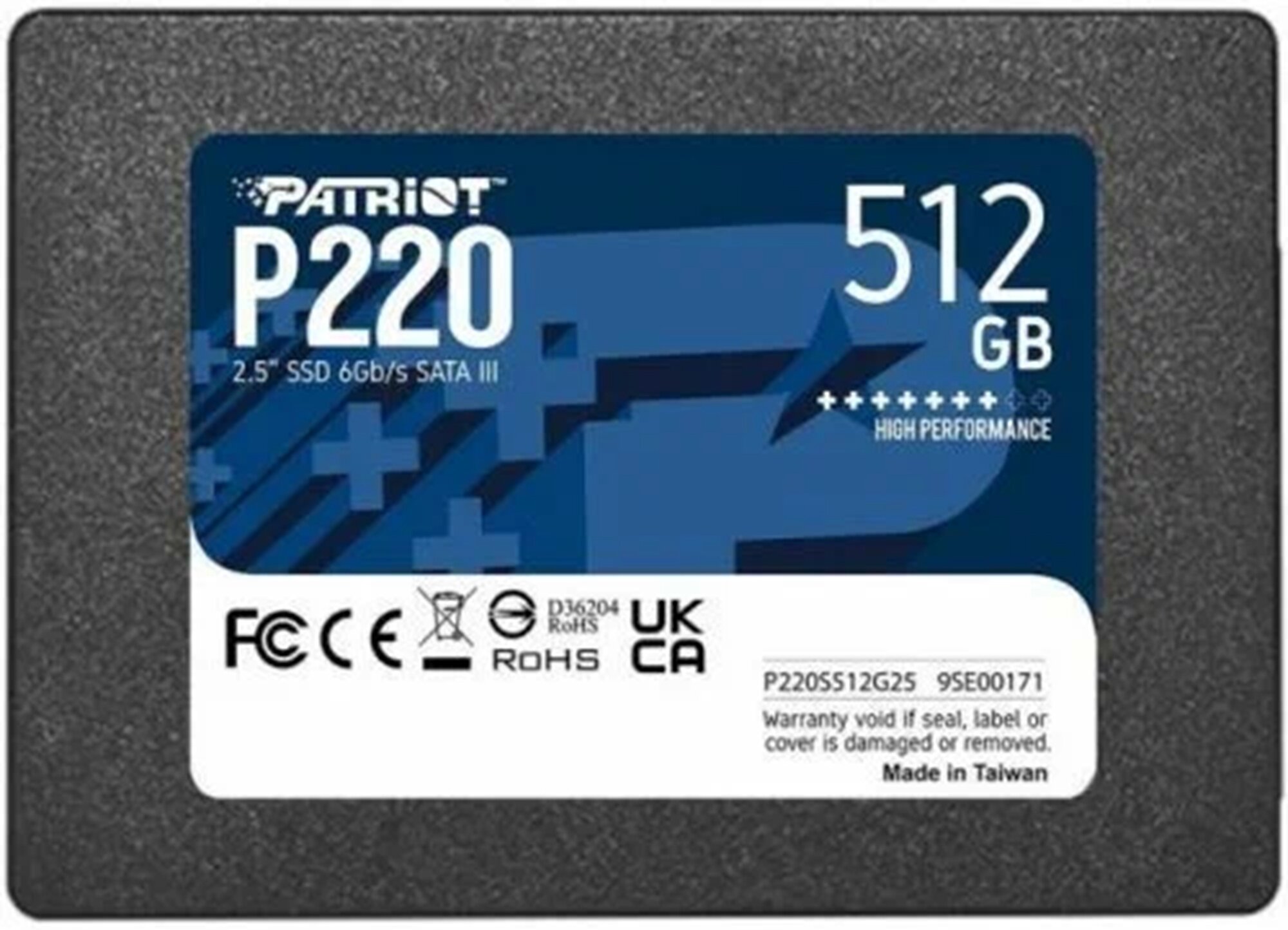 Твердотельный накопитель SSD Patriot P220, 512GB, 2.5', SATA, игровой, для сервера
