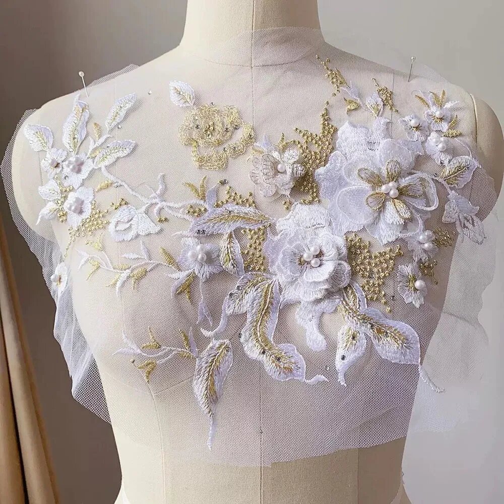 3D цветы, расшитые бисером кружевные ткани, аппликация, вышивка, нашивки для свадебного вечернего платья, одежды, нашивки для скрапбукинга