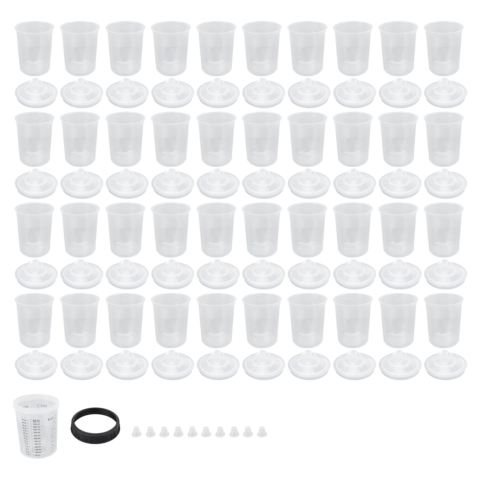 Одноразовые вкладыши и крышки для краскопульта, 40 крышек и 10 заглушек, для автомобильных краскопультов, 0-810 мл/0-28 унций (F110807)