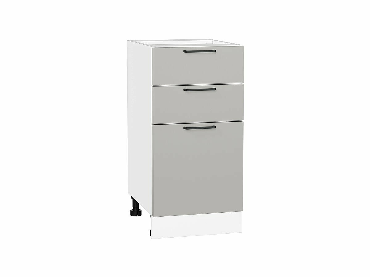Шкаф нижний с 3-мя ящиками Флэт, цвет фасада Light Grey In 2S, цвет каркаса Белый, 816*400*478 мм