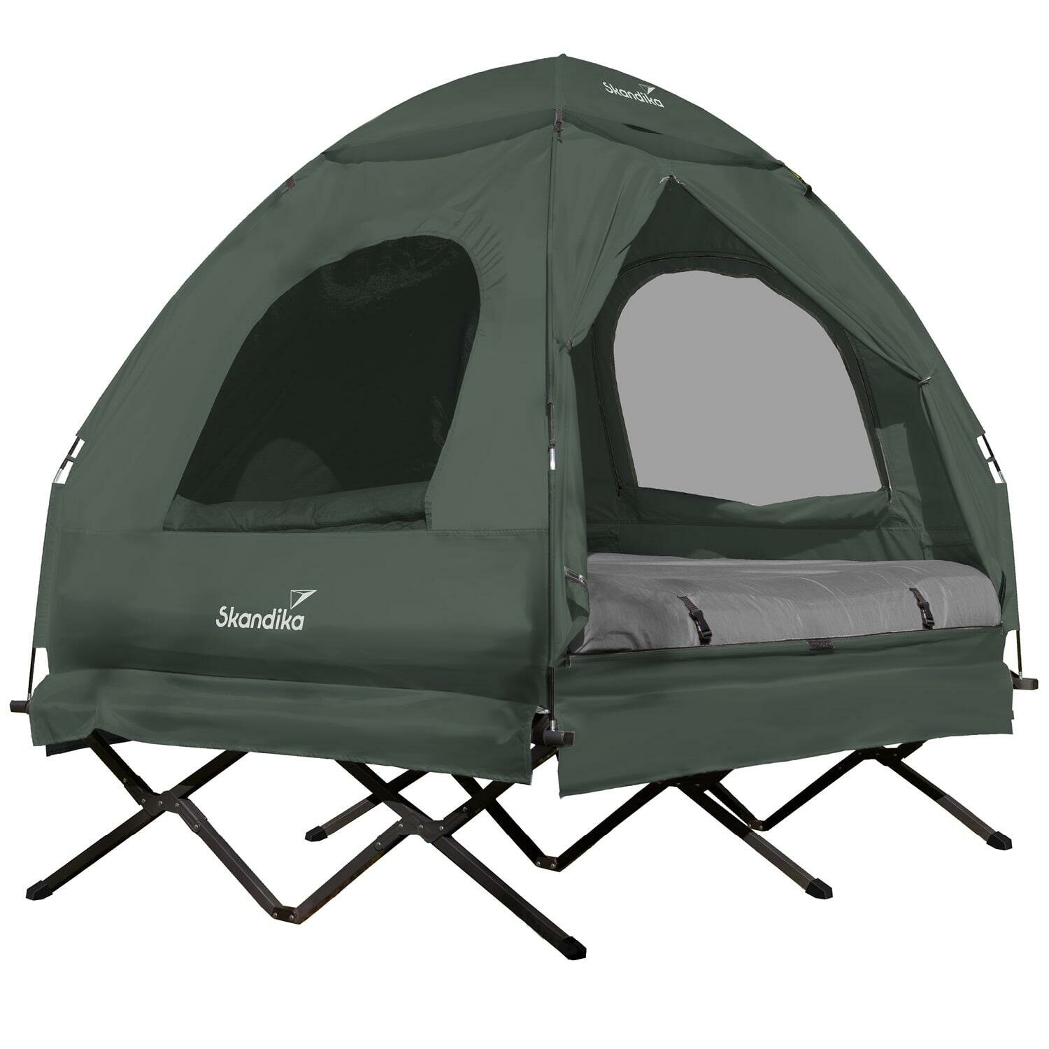 Decathlon Кровать раскладная с палаткой, туристическая Haug, 2-местная, 193x137x42 см, с чехлом и насосом, зеленая