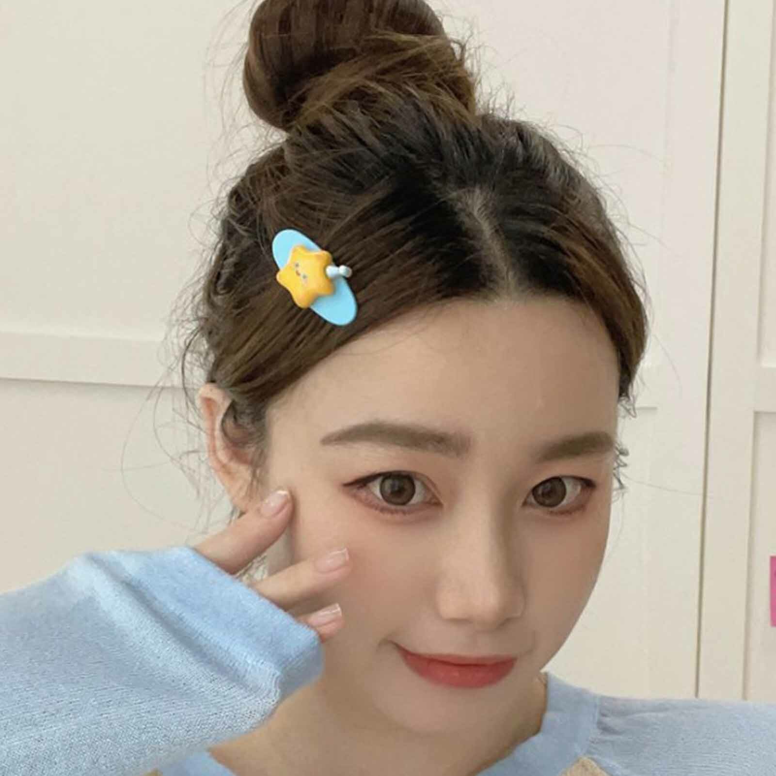 Боковая заколка для волос, милая овальная заколка с желтой звездой, материал из смолы, мультяшная заколка для волос, украшение для девочек, аксессуар для волос