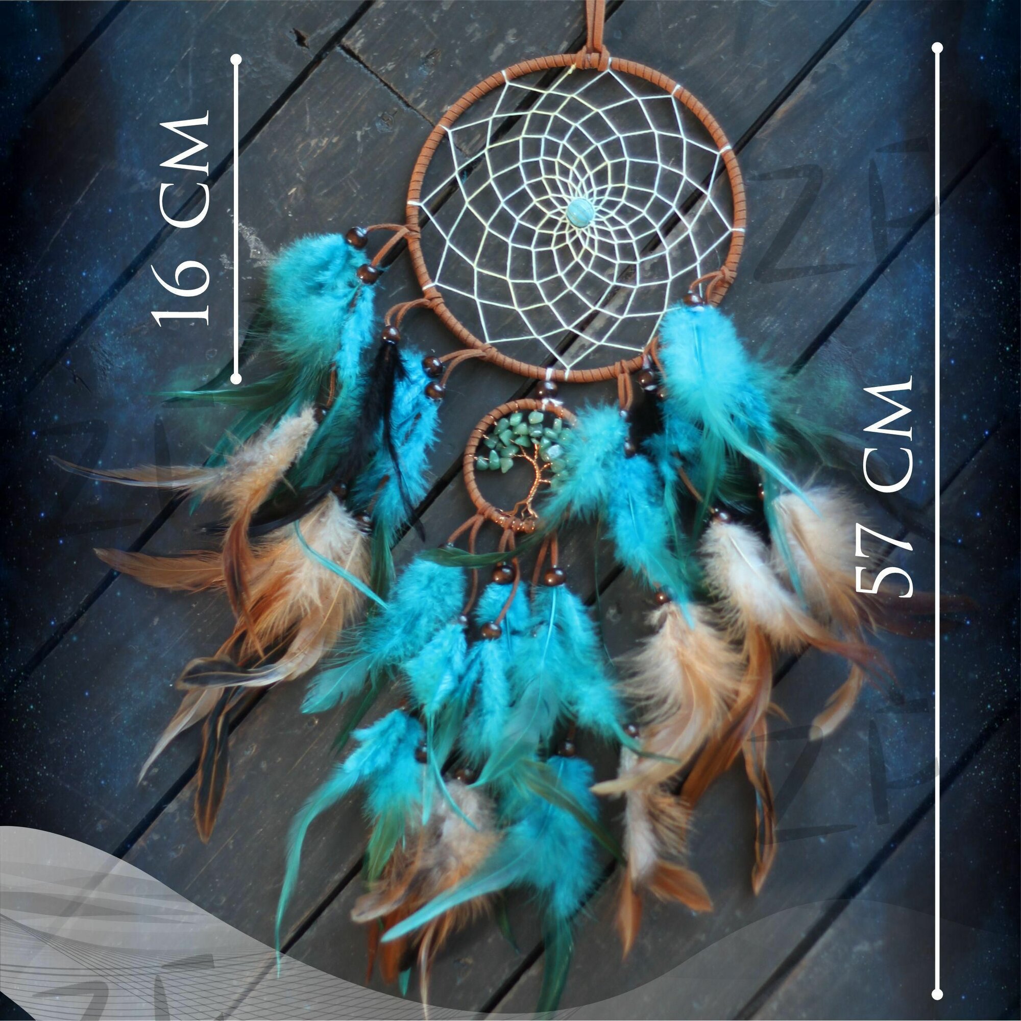 Ловец снов большой на стену с перьями и деревом жизни стильный оберег для крепкого сна и уюта в доме