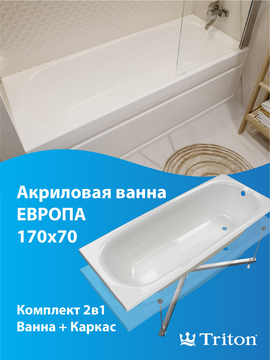 Ванна акриловая Европа 170х70 в комплекте с каркасом