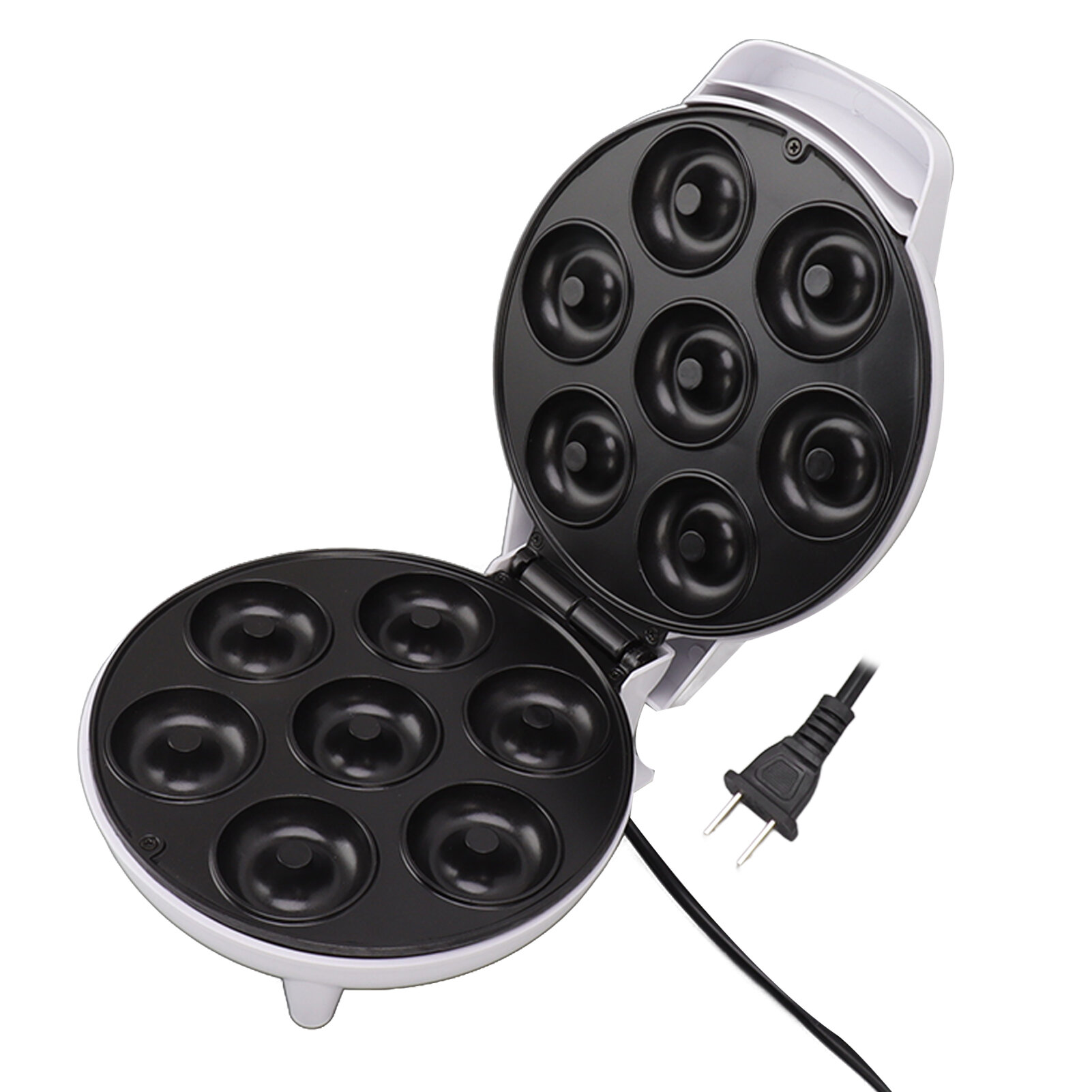 Мини-пончиковая машина 1200 Вт с антипригарным покрытием, высокоэффективная безопасная электрическая машина для изготовления пончиков, вилка стандарта США, 110 В