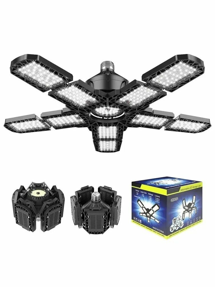 Складной светильник, Гаражный фонарь E26/E27, с 10 регулируемыми панелями, для склада, Потолочный 120Вт.