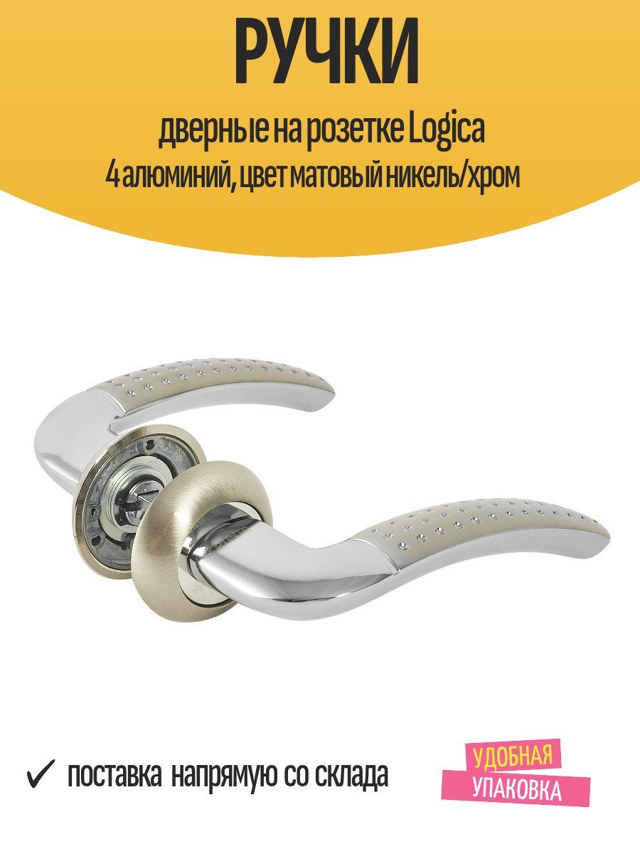 Ручки дверные на розетке Logica 4 алюминий, цвет матовый никель/хром
