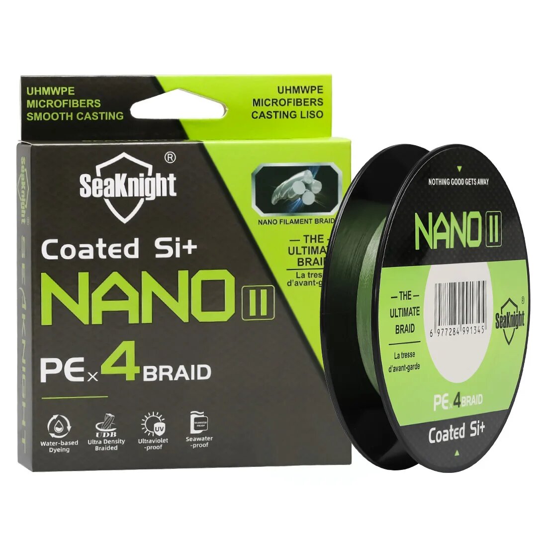 SeaKnight NANO II плетеные рыболовные лески 300м/100м 4 плетения 100M 15LB 0.12mm, Low-Vis Green