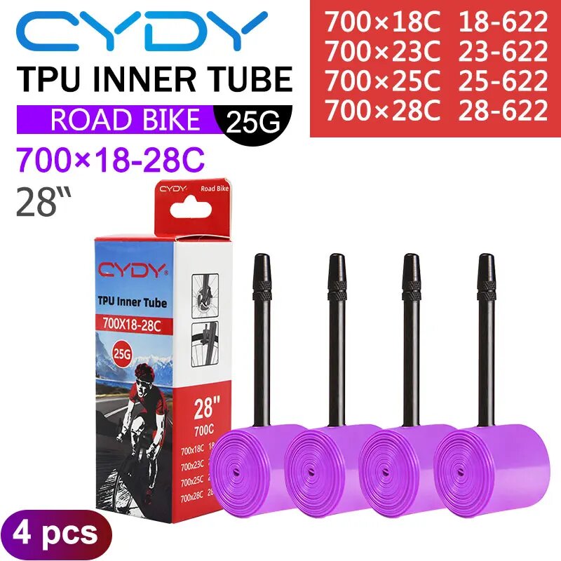 CYDY Внутренняя камера для велосипеда из ТПУ 700c CYDY 25g 18-28C 4PC, 45mm