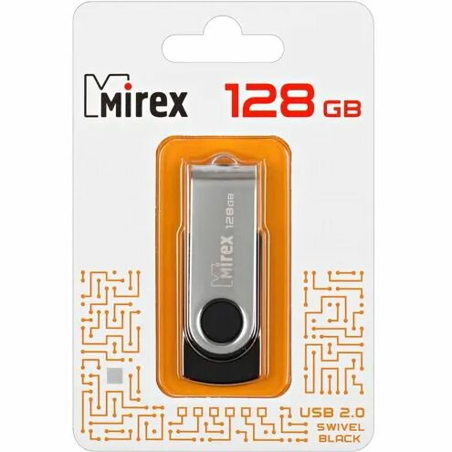 Память USB Flash 128 ГБ Mirex SWIVEL (13600-FMURS128) - USB 2.0, поворотный (флип), металл, пластик
