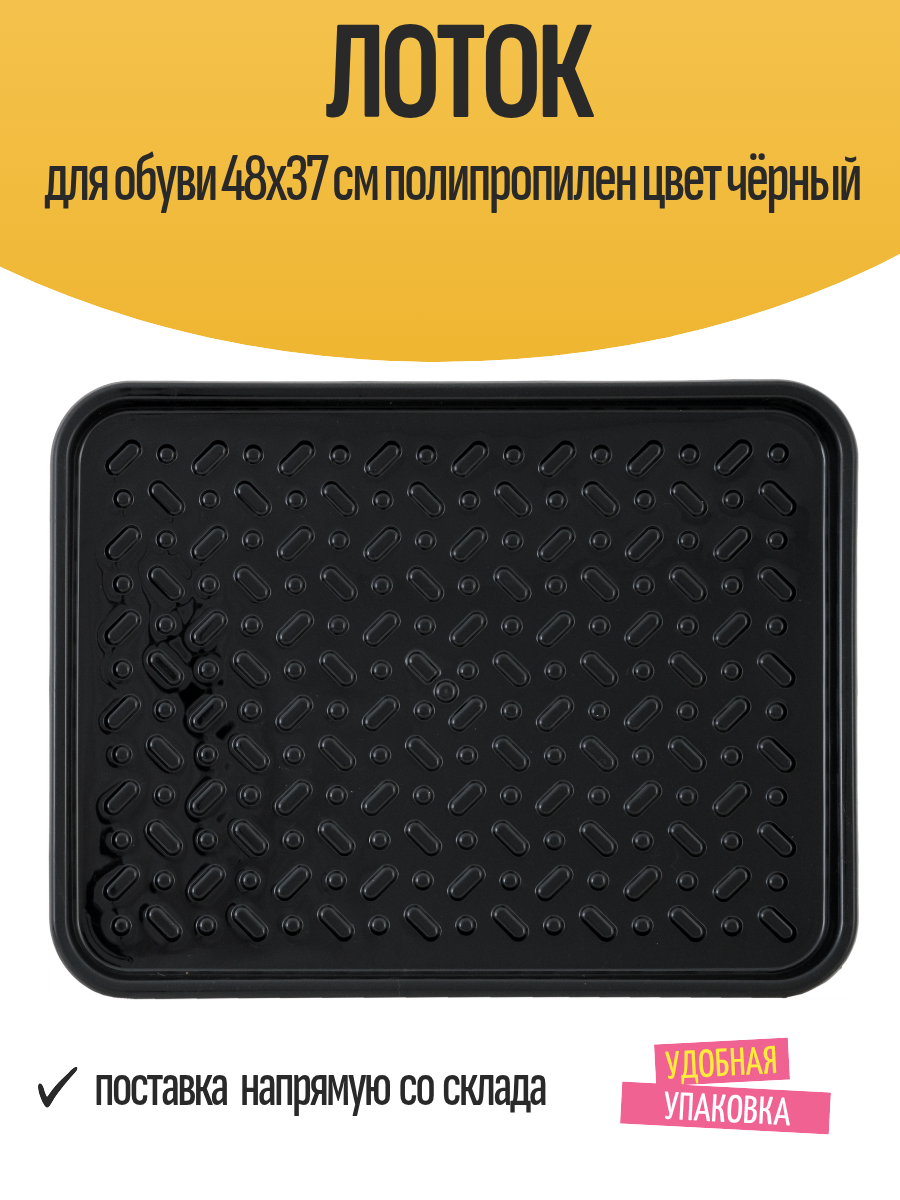 Лоток для обуви 37х48х2,5 см, полипропилен, цвет чёрный, 1 шт